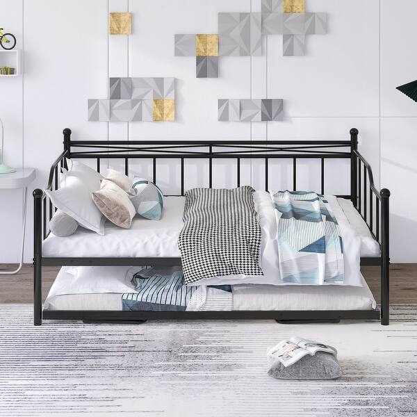 Industrial Full Size Heavy-Duty Steel Daybed with Adjustable Trundle ...