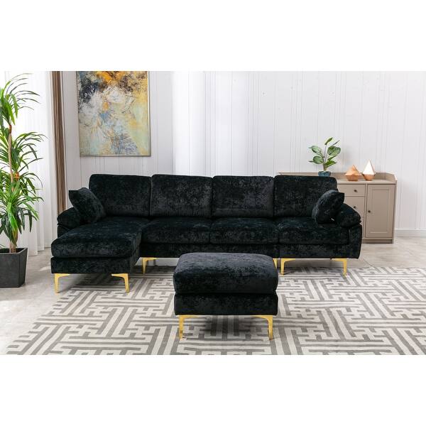 L-Shape Black Modular Sectional Sofa with Ottoman - Bed Bath & Beyond ...