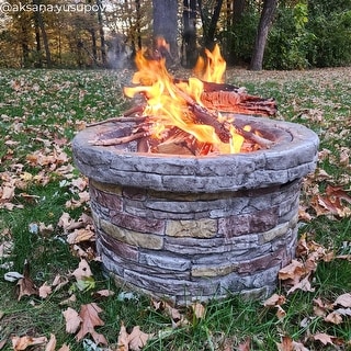Teamson Home 26.5" Outdoor Round Faux Stone Wood Burning Fire Pit - Bed ...