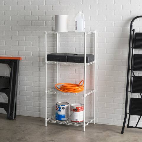 4 Tier Steel Wire Shelf, White - Overstock - 28124913