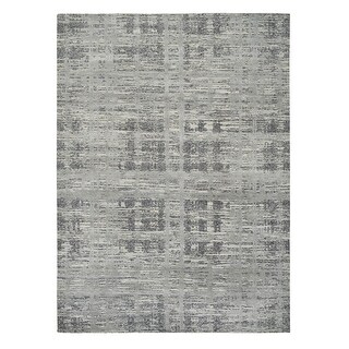 Shahbanu Rugs Light Gray, Modern Design, Hand Spun Undyed Natural Wool ...