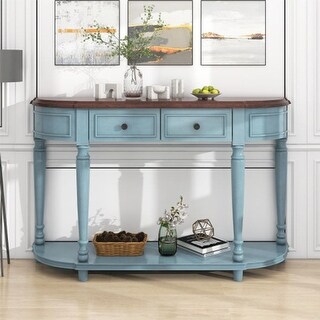 Antique blue console table solid wood accent table rectangle shape ...