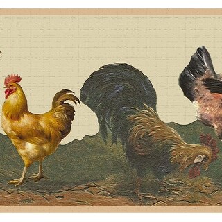 Brown, Yellow, Beige Rooster, Hen Peel and Stick Wallpaper Border 15 ft ...