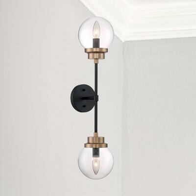 Nova Lighting Two Light Wall Sconce Axis Matte Black / Brass Accents - Exact size - Overstock ...