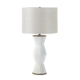 Nikki Chu Home Decorative Gable Ridges Table Lamp - White with Beige ...