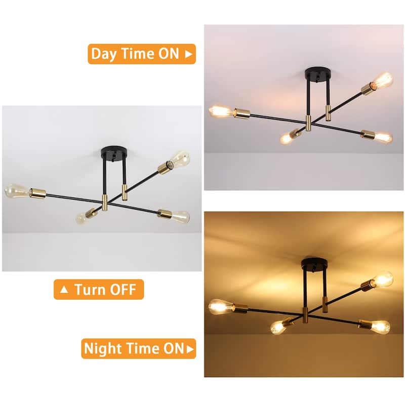 27.5 in. 4-Light Black and Brass Sputnik Semi Flush Mounted Celling ...