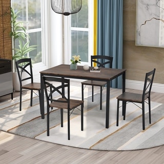 Metal Frame Dining Set, 5-Piece Kitchen Table Set with Wooden Tabletop ...