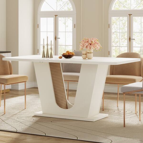 White Dining Table for 4, 55" Rectangle Kitchen Table Dinner Table ...