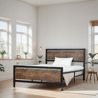 Full Size Strong Metal Slat Support Bed Frame w/ Headboard & Footboard ...