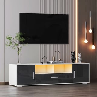 Entertainment Center Cabinet, LED TV Stand Media Console with Storage ...