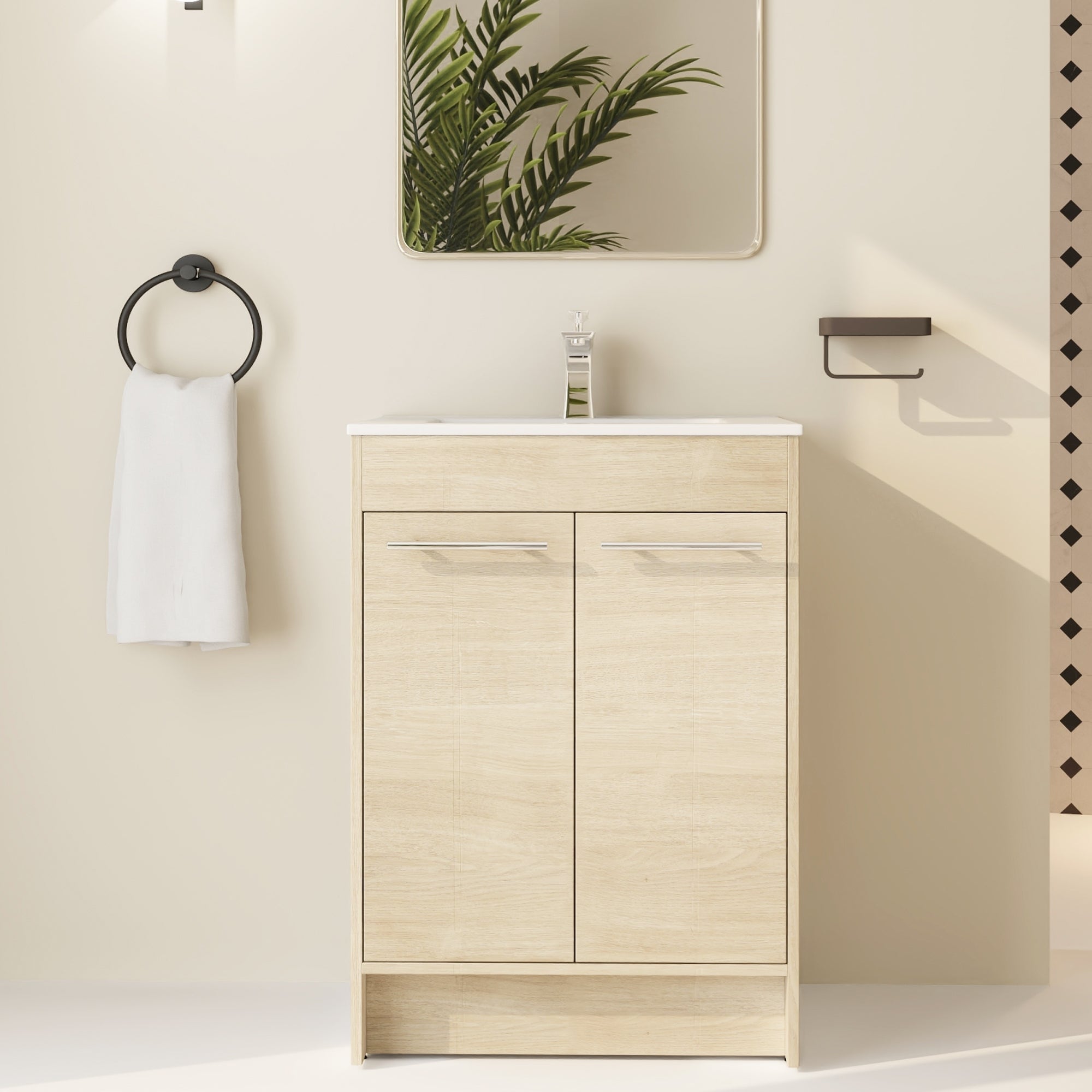 24 Inch Plywood Freestanding Bathroom Vanity With Resin Sink and Doors ...
