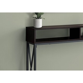 48" Rectangular EspressowithBlack Metal Hall Console with 2 Shelves ...