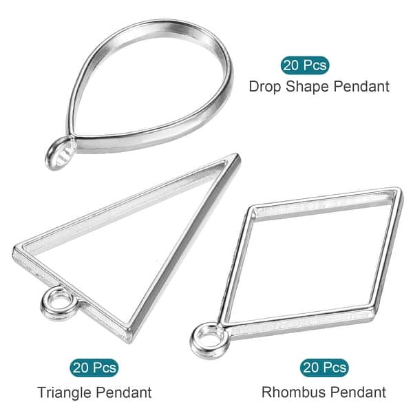 1Set/60Pcs Resin Pendants Frames 3 Shapes Alloy Hollow DIY Charms ...