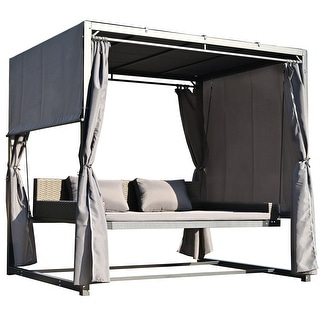 Reclining Porch Swing Bed, Gazebo Chair with Adjustable Canopy, Gray ...
