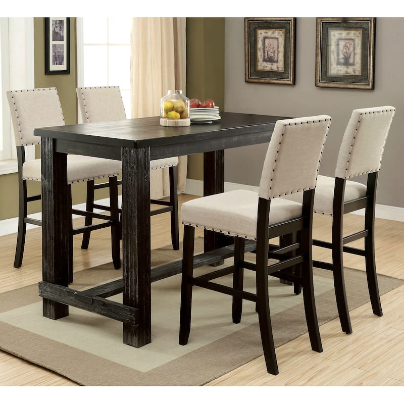 Vevo Transitional Black Solid Wood 5-Piece Bar Table Set by Furniture ...