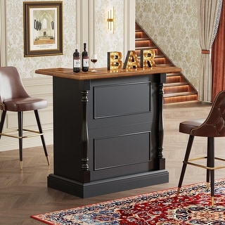 47 Inch Home Bar Unit, Liquor Bar Table with 3-Tier Storage Shelves ...