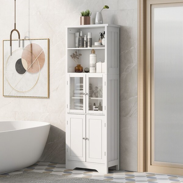 Tall Bathroom Storage Cabinet with Shelves and Glass Doors Bed Bath Beyond 36679161
