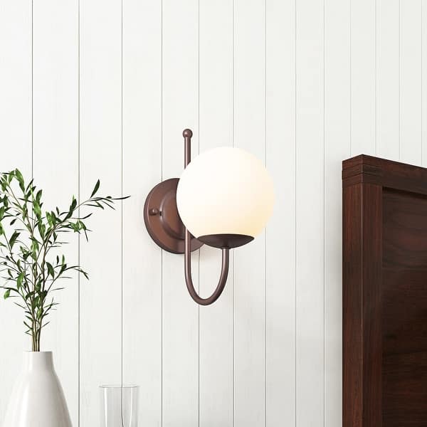 Modern Oil Rubbed Bronze Wall Sconce with Milk White Globe Glass - On ...
