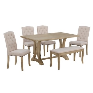 6-Piece Dining Table Set with Trestle Table & 4 Chairs & Bench - Bed ...