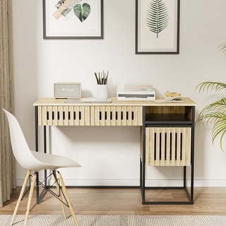 Fluted Desk Computer Desk Dresser Table with Drawers, Storage T-shape ...
