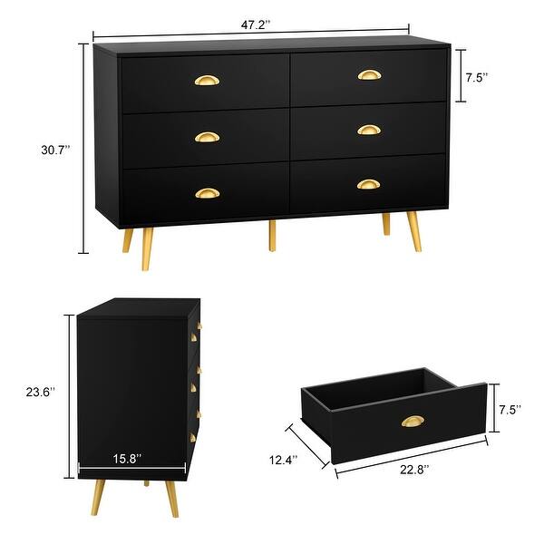 Black Dresser for Bedroom,Modren 6 Drawer Dresser Black and Gold ...
