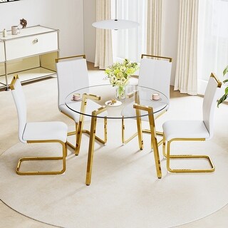 Modern Luxurious Round Tempered Glass Dining Table Set of 5, 7-shaped ...