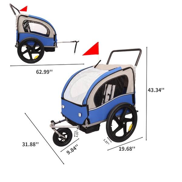 2-in-1 Bicycle 2 Seat Bike Trailer Jogger Stroller for Kids Children ...