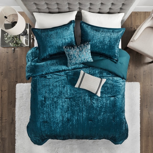 Madison Park Reagan 5 Piece Crinkle Velvet Comforter Set - On Sale ...