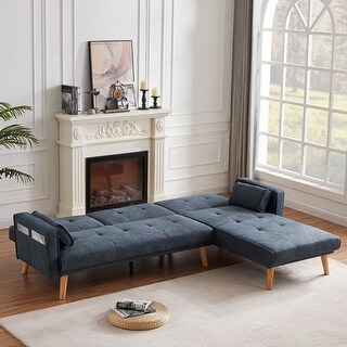L-Shape Linen Convertible Sectional Sofa 3 Seater Sleeper Sofa, Gray ...
