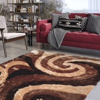 LA Rug Linens 3D Geometric Brown Beige Modern Swirl Shag Area Rug - Bed ...