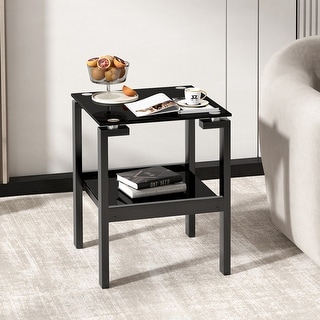 2 Tier Space End Table,Glass Clear Side&End Table,Black - Bed Bath ...