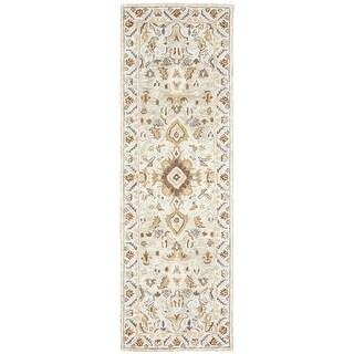 2' X 8' Ivory Beige Gold And Muted Grey Oriental Tufted Handmade Stain ...