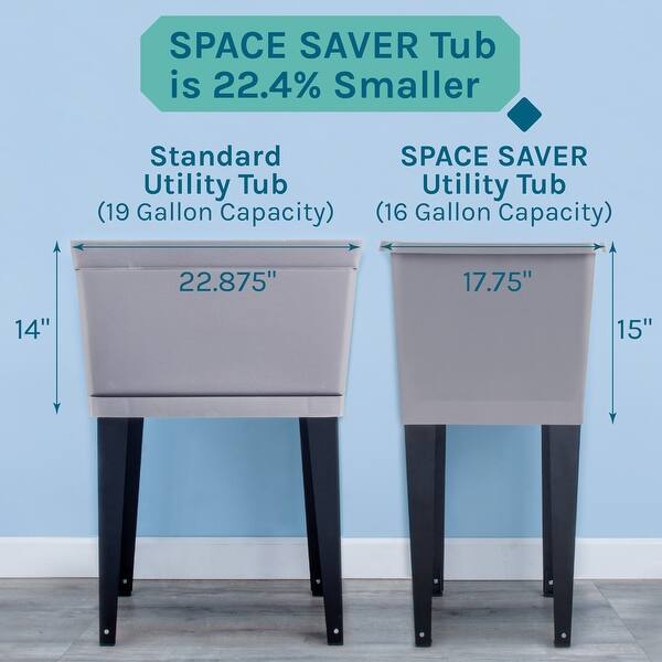 TEHILA Grey 16-Gallon Space Saver Utility Sink Laundry Tub with ...
