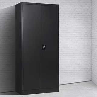 Metal Lockable Storage Cabinet with 2 Doors and 4 Shelves - Bed Bath ...