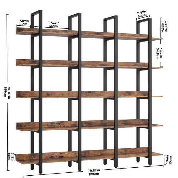 Industrial Bookshelf and Bookcase 5 Tiers Large Triple Wide Display ...