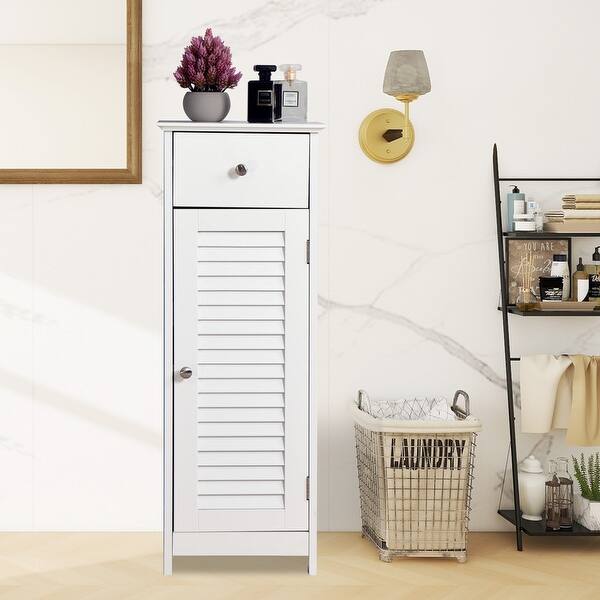 Bathroom Wood Floor Cabinet with Drawer and Single Shutter Door - Bed ...