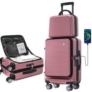 Portable Carrying Case & 20" Front Open Pocket Luggage Set, Rose Gold ...