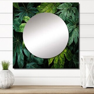 Designart "Emerald Canopy Rainforest Leaves I" Leaves Wall Mirror ...