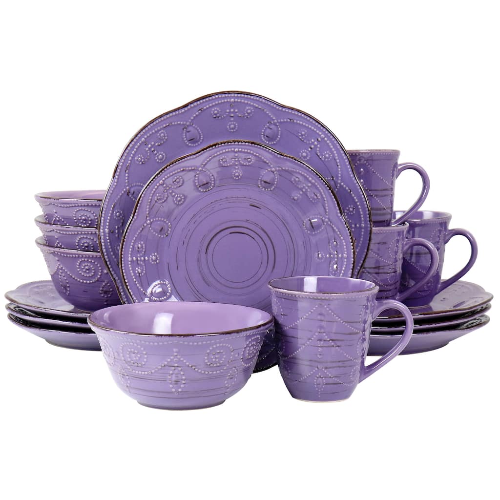 Elama Rustic Birch 16 Piece Stoneware Dinnerware Set - Overstock - 35383971