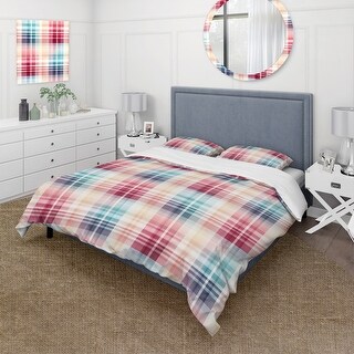 Designart "Blue And Pink Funky Retro Plaids Pattern" Pink Plaid Bed ...