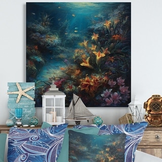 Designart "Ocean Core Flowers" Modern Landscape Beach Wall Art Prints ...