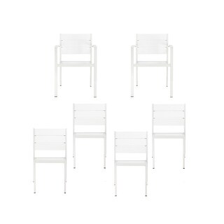 Cora 21 Inch 4 Piece Armchairs and 2 Side Chairs Set, White Aluminum ...