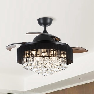 Retractable 3-Blades 42-inch LED Crystal Ceiling Fan Fandelier - Bed ...