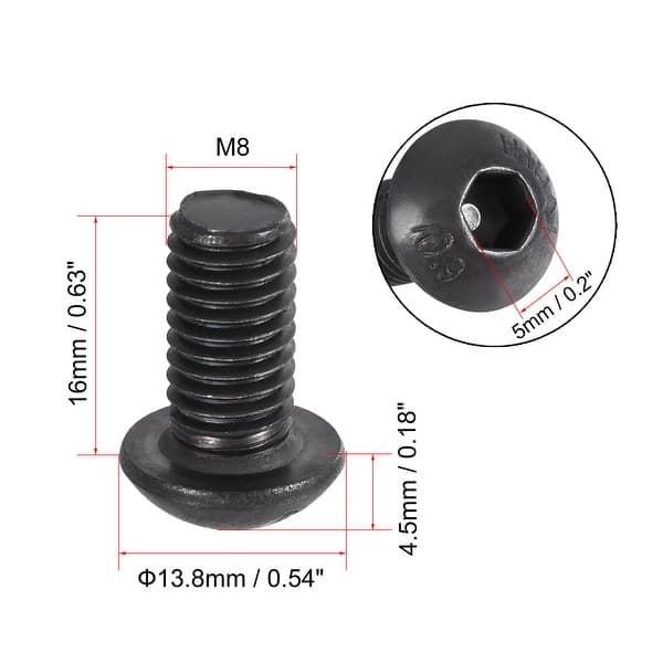 M8x16mm Hex Socket Button Head Cap Bolts Screws Stainless Steel 50pcs ...