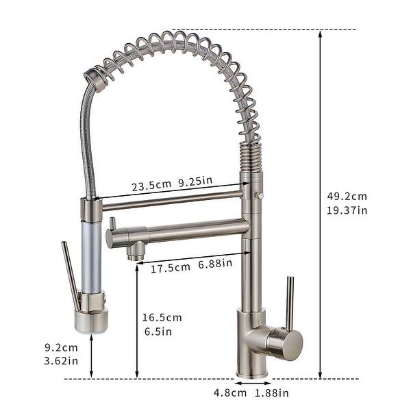 Brushed Nickel High Spring Double Outlets Pull-down Kitchen Faucet ...