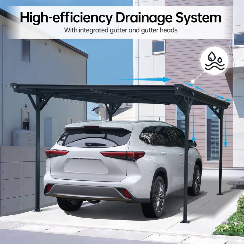 Ukuowu 10 ft x 16 ft Grey Carport With Heavy Duty Metal,Aluminum ...