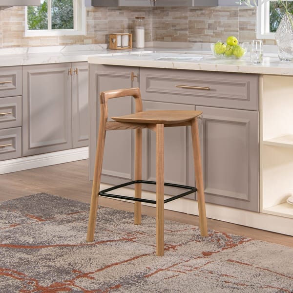 Sven 26.5" Modern Minimalist Low Back Wood Counter Stool - Bed Bath ...