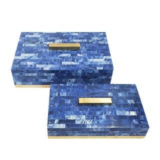 Resin Storage Box with Geometric Pattern, Set of 2, Blue and Gold - Bed ...