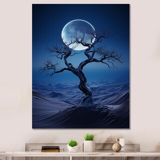 Designart "Blue Moonlit Tree In Desert I" Desert Wall Art Blue - Global ...