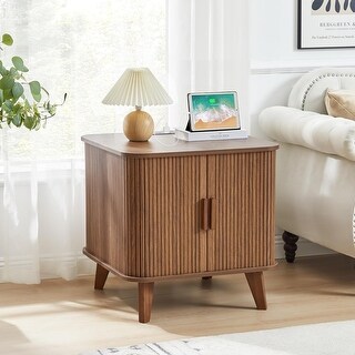 24-inch Square End Table with Charging Station and Fluted Sliding Door ...
